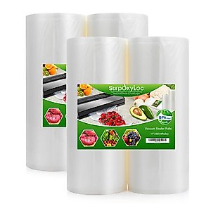 SurpOxyLoc (Total 200 Feet) 4 Pack 11x50 Vacuum Sealer Bags Rolls with BPA Free and Puncture Prevention, Seal a Meal Bags Rolls Work with Any Types Sealer Machine,Great for Sous Vide Cooking