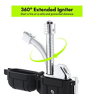 Extremus Blaze 360 Rechargeable Electric Lighters, Dual Arc Lighter, Windproof Plasma Lighter, Waterproof Lighter, Flameless Lighter with Whistle Lanyard for Camping (Black Flex)