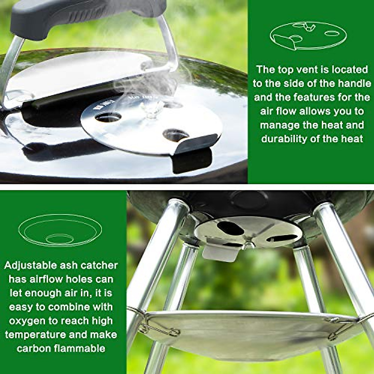 BEAU JARDIN Charcoal Grill 18.2 Inch for Outdoor Cooking BBQ Barbecue Coal Kettle Bowl Grill Portable Heavy Duty Round with Wheels Grilling for Tailgating Patio Backyard Camping Black BG4691