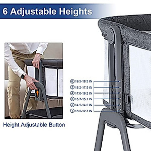 ANGELBLISS Baby Bassinet Bedside Crib with Storage Basket and Wheels, Easy Folding Bed Side Sleeper Adjustable Height Portable Crib for Newborn