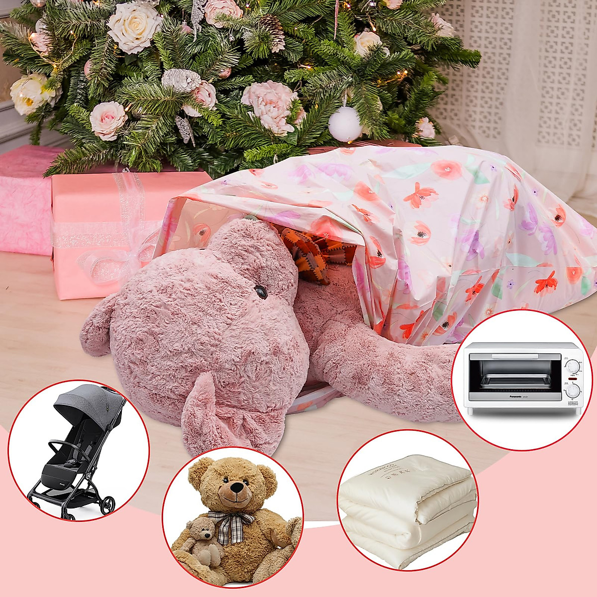 Lager Plastic Gift Bags(36x56inch),2 Pieces Jumbo Present Bags with Patterns of Spotted Balloons and Letters,Reusable Giant Wrap Bags for Baby Shower, Birthday, Party, Wedding, Christmas