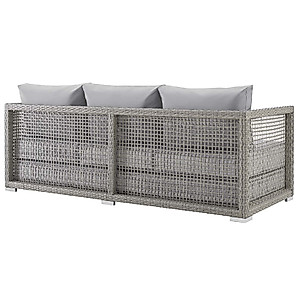 Modway Aura Wicker Rattan Outdoor Patio Sofa Couch in Gray Gray