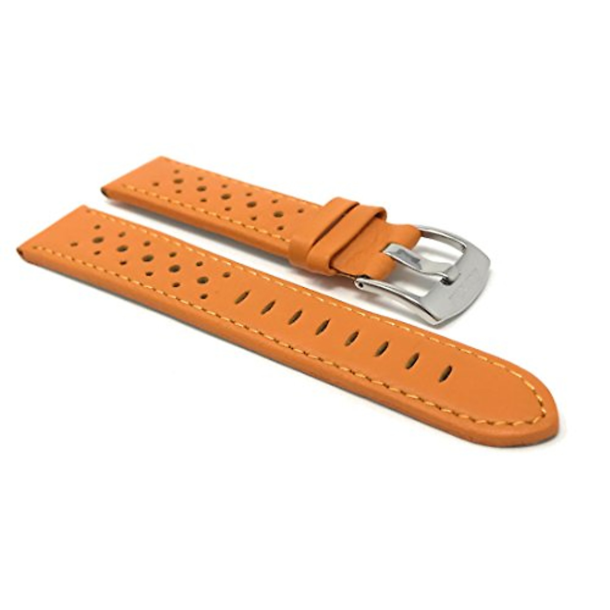Bandini Mens Leather Rally Strap - Breathable Perforated Racing Watch Band - Replacement Racer Rally Band for Classic and Smart Watch - Orange 22mm Watch Band