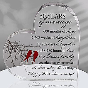 Qunclay Years of Marriage Gift Wedding Anniversary Heart Marriage Keepsake Decoration Gift for Couple Parent Women Mom Husband Wife (50th)