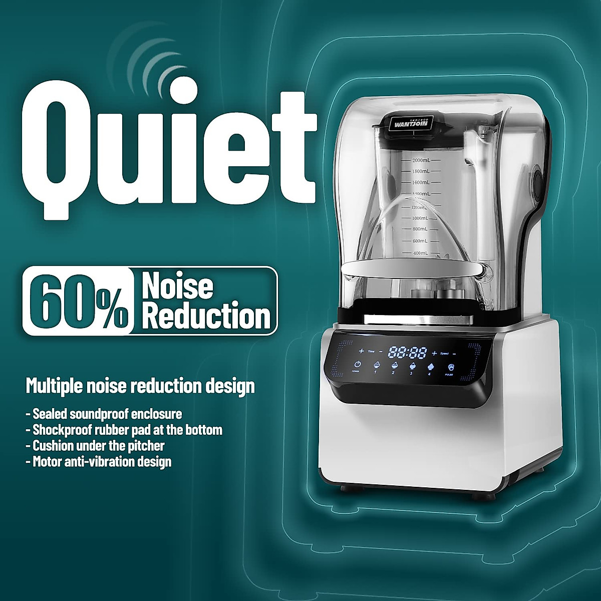 WantJoin Soundproof Quiet blender Commercial blender Digital display Programmed Strong Industrial blender for ice crushing,smoothie,grinding