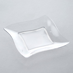 TABLECLOTHSFACTORY 120 Pcs - Clear 3" x 3" Stylish Mini Wave Disposable Plastic Dessert Plate