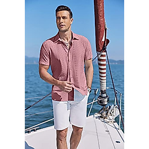 COOFANDY Mens Button Down Beach Shirt Short Sleeve Casual Vacation Shirts Summer Tropical Shirts Tops Dusty Rose