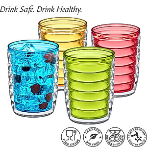 Amazing Abby - Arctic - 16-Ounce Insulated Plastic Tumblers (Set of 4), Double-Wall Plastic Drinking Glasses, Mixed-Color Reusable Plastic Cups, BPA-Free, Shatter-Proof, Dishwasher-Safe