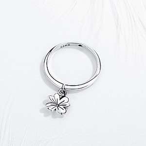 Shakespecial Four Leaf Clover Ring Sterling Silver 925 Lucky Love Band for Women Girls US Size 6 7 8(6)