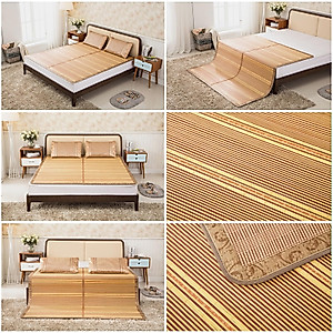 RILOOP Summer Bamboo Sleeping Mat, Bamboo Summer Sleeping Mat, Bamboo Rugs for Living Room, Rattan Mat, Double-Sided Use,Student Single Double Bed Foldable Refreshing Breathable Sweat Bedding/195*150C