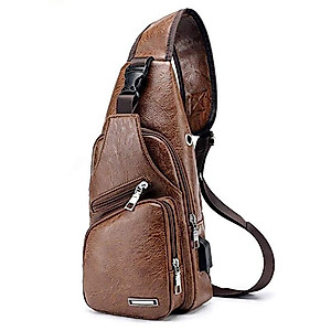 Men's Leather Sling Bag Multipurpose Daypack Shoulder Chest Crossbody Bag Black