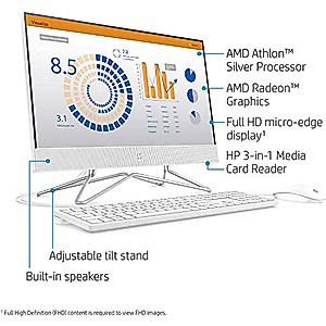 HP 2022 Newest 22-inch FHD All-in-One Desktop Computer - Dual-Core AMD Athlon Silver 3050U - 8GB DDR4 RAM-256GB SSD - WiFi Bluetooth - Windows 11 Pro - Snow White w/ 32GB USB Drive