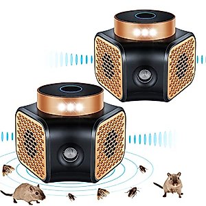 Qualirey 2 Pack Rodent Repellent Ultrasonic Mouse Repellent Plug-in Ultrasonic Pest Squirrel Repellent Rat Bat Deterrent with 9 LED Lights for House, Attic, Garage, Apartment Indoor Outdoor(Brown)