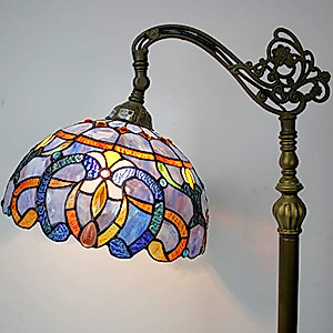 WERFACTORY Tiffany Floor Lamp Blue Purple Cloud Stained Glass Arched Lamp 12X18X64 Inches Gooseneck Adjustable Corner Standing Reading Light Decor Bedroom Living Room S558 Series