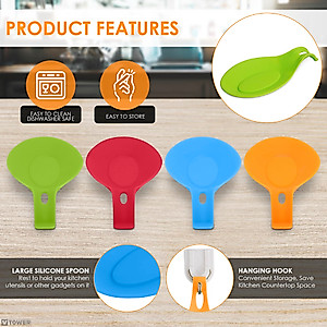 4Pcs Silicone Spoon Rest Set Kitchen Accessories - Heat Resistant Utensil Rest for Cooking Ladle Spoon Rest for Stove Top - Silicone Spatula Rest Spoon Rest Holder for Stove Top Kitchen Gadgets