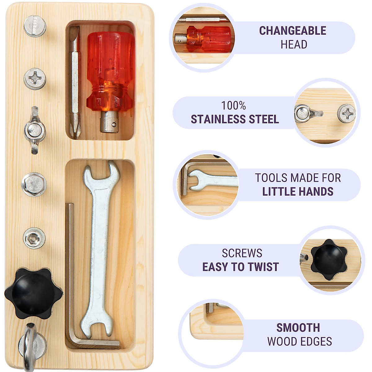 Montessori Screwdriver Board Set- Preschool or Classroom Activity Game - Solid Wooden Screw Driver Toy set With Real Safe Tools - Kids Sensory and Fine Motor Skills Toy for 3 4 5 Year Old