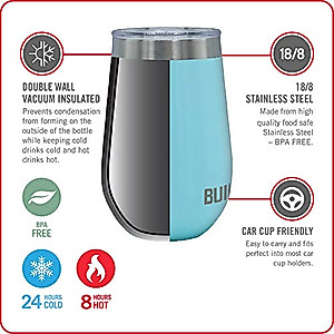 BUILT 12 Ounce Double Wall Stainless Steel Wine Tumbler with Lid Mint 5270078