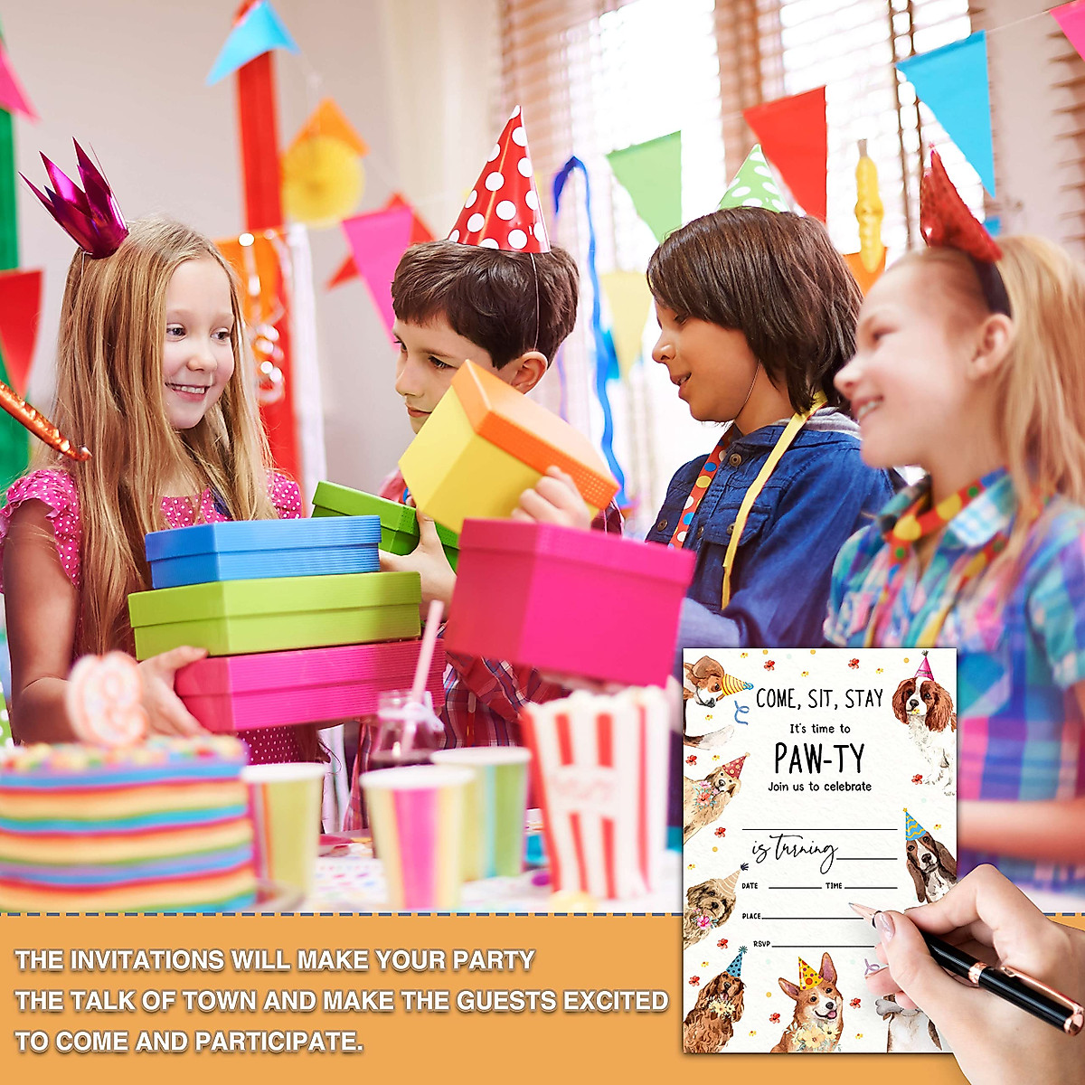 Chuxvon Puppy Dog Birthday Party Invitations, Puppy Paw-ty Birthday Invitation, Double-Sided Fill In Invites, Cute Pet Birthday Party Decorations, 20 Cards With 20 Envelopes(D02)