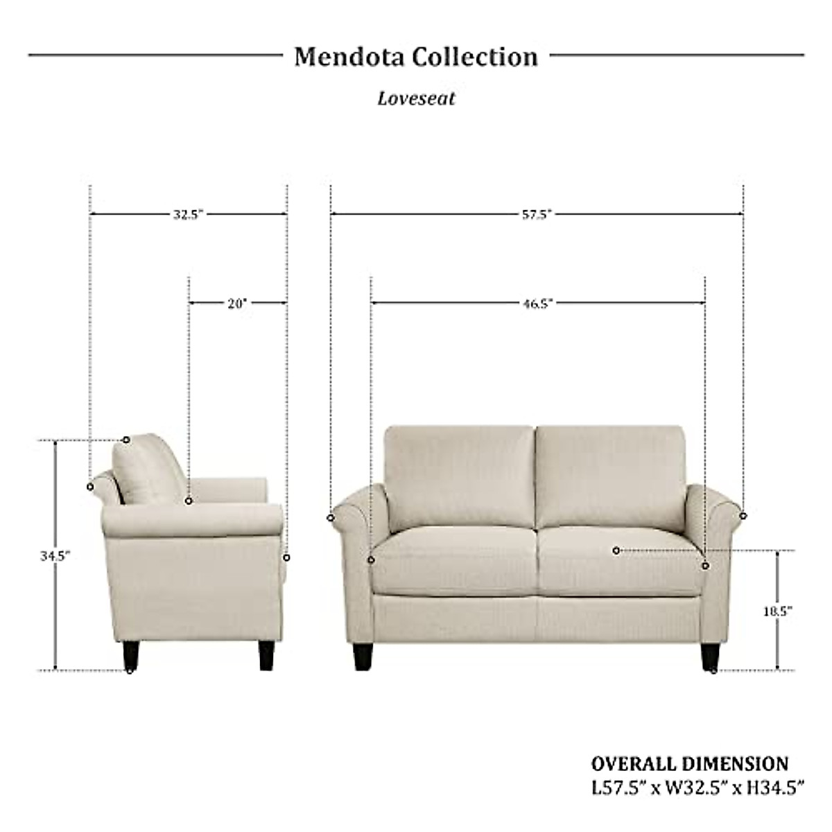 Lexicon Mendota Living Room Loveseat, Beige