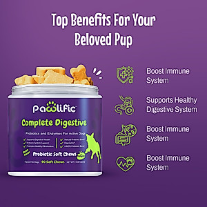 Pawlific Probiotics and Digestive Enzymes for Dogs - Gut Flora, Digestive Health, Diarrhea & Bowel Support - Functional Dog Supplement Soft Chews for Immune System Boost with Pumpkin