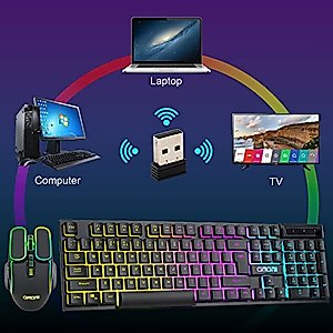 Gaming Wireless Keyboard and Mouse RGB Backlit Rechargeable Battery Gamer Combo Mechanical Feel Anti-ghosting with Side Button for PC Computer Laptop Compatible with Windows Mac Ps4/Ps5 Xbox one