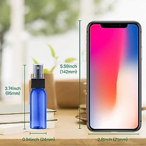 LISAPACK 1oz Small Plastic Blue Spray Bottle (12 Pack) Empty Mini Fine Mist Travel Size Atomizer, Tiny Sprayer for Little Perfume, Water, Cologne, Alcohol, Samples (Cobalt Blue, 30ml)