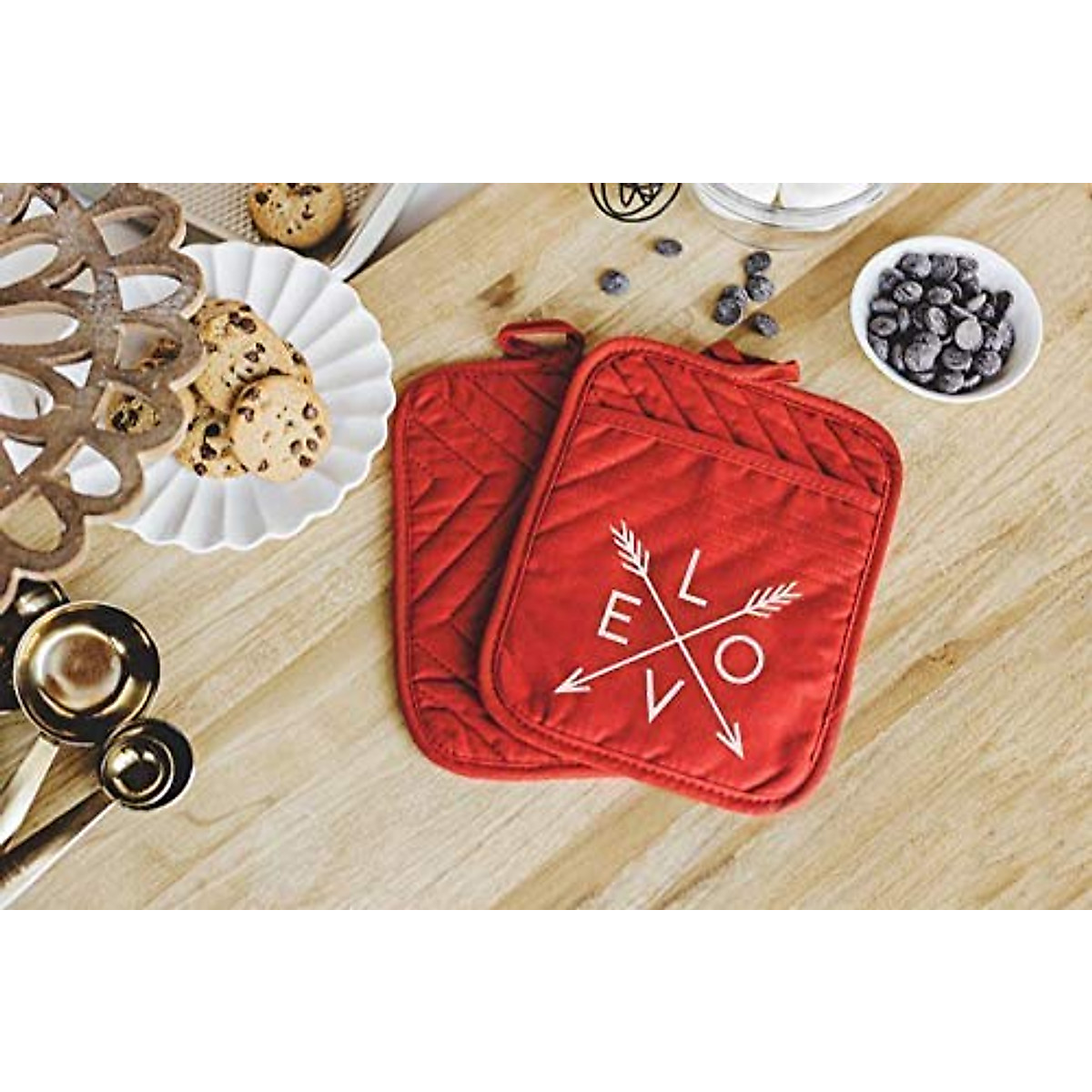 Valentines Day Gift for Her Wife Mom Kitchen Decor Red Potholder - 2 Piece Set