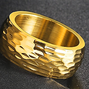 Jude Jewelers 10mm Stainless Steel Hammered Surface Classic Plain Wedding Band Statement Ring (Gold, 13)