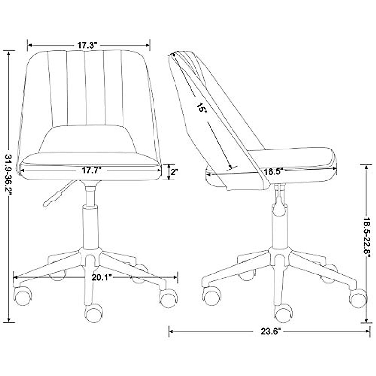 Guyou Desk Chair Armless Office Chair Gold and White, Upholstered Velvet Home Office Chair Cute Vanity Stool for Small Space Teens Study Makeup with Hollow Back, White