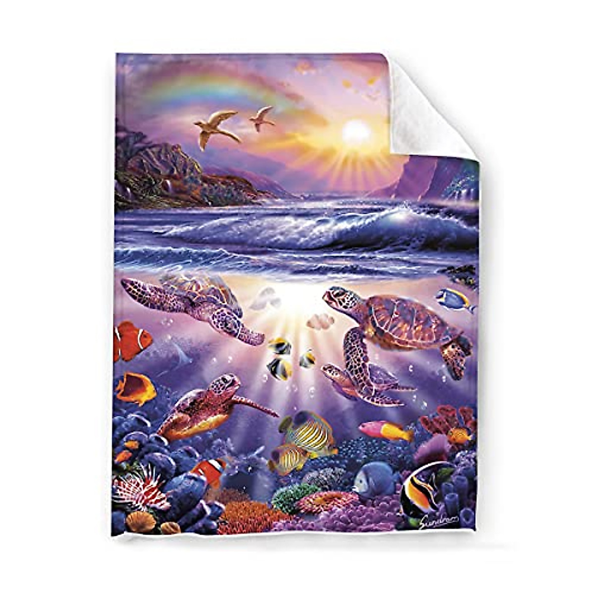 zuxhvia Sea Turtle Throw Blanket 3D Turtle Fleece Blanket for Kids Boys Adults Women Purple Underwater Turquoise Fuzzy Blanket Sea Turtle Gifts for Turtle Lovers
