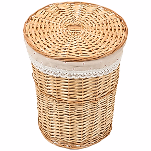 Ciieeo Handwoven Laundry Hamper, Rattan Clothes Laundry Basket with Lid and Liner Wicker Storage Baskets Nursery Basket Bin Sundries Container for Countertop Decor A