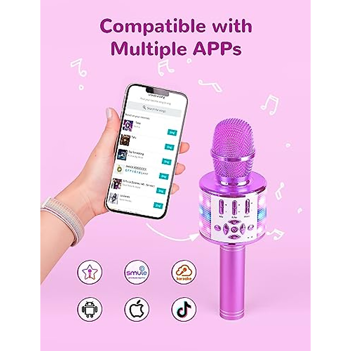 Amazmic Toys for girls, Kids Karaoke Microphone Toddler Microphone for singing with LED Lights,Voice Changer kids Birthday Gift for Girls, Boys, Girls Toy Age 3, 4, 5, 6, 7, 8+ Years Old(Light Purple)