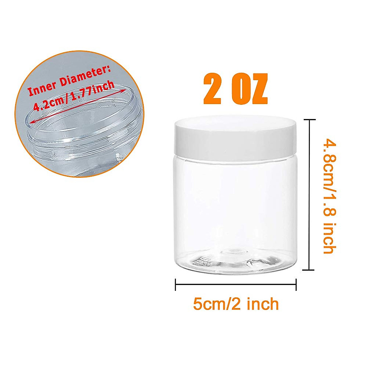 20 Pcs 2oz Plastic Cosmetic Container,Round Clear Pot Jars with White Lids,Empty Cosmetic Jar for Travel Storage,Lotion,Cream,Jewelry,Powder,Eye Shadow,Painting,DIY Crafts