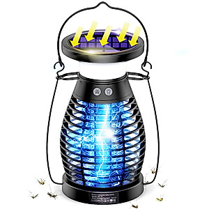 BANPESTT Solar Bug Zapper Outdoor Indoor Waterproof,3-in-1 Cordless Mosquito Zapper,Rechargeable Flying Insect Trap for Fruit Fly,Gnat,Wasp,Moth,Mosquito Trap & Killer for Camping,Home,Patio