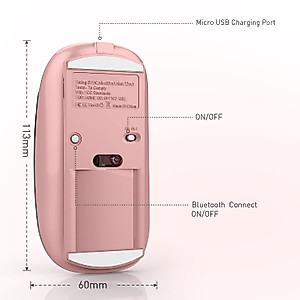 Bluetooth Mouse for iPad pro iPad Air Mac MacBook Pro MacBook Air MacBook Wireless Mouse Laptop Chromebook Win8/10/11 HP DELL PC (Pink)