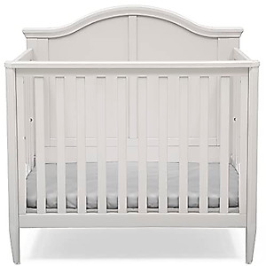 Delta Children Parker Mini Convertible Baby Crib with Mattress and 2 Sheets - Greenguard Gold Certified, Bianca White