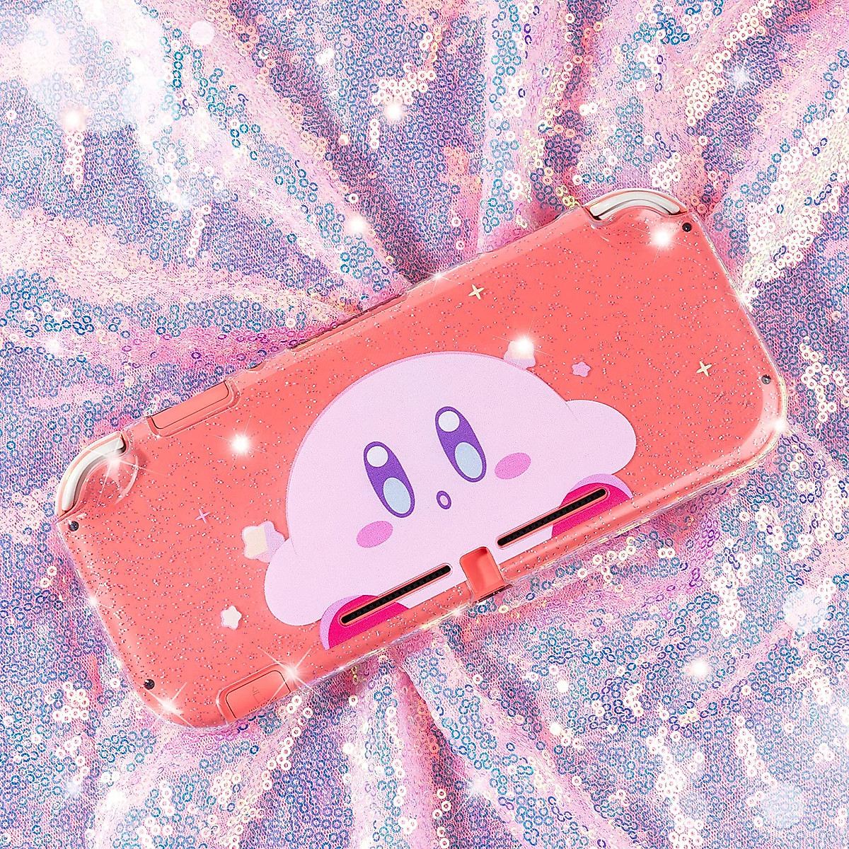 BelugaDesign Pink Puff Ball Switch Case | Glitter Anime Video Game Smash Star Allies Land Japanese Pastel Cover | Soft Snap-On Shell Compatible with Nintendo Switch Lite (Switch Lite, Clear Pink)