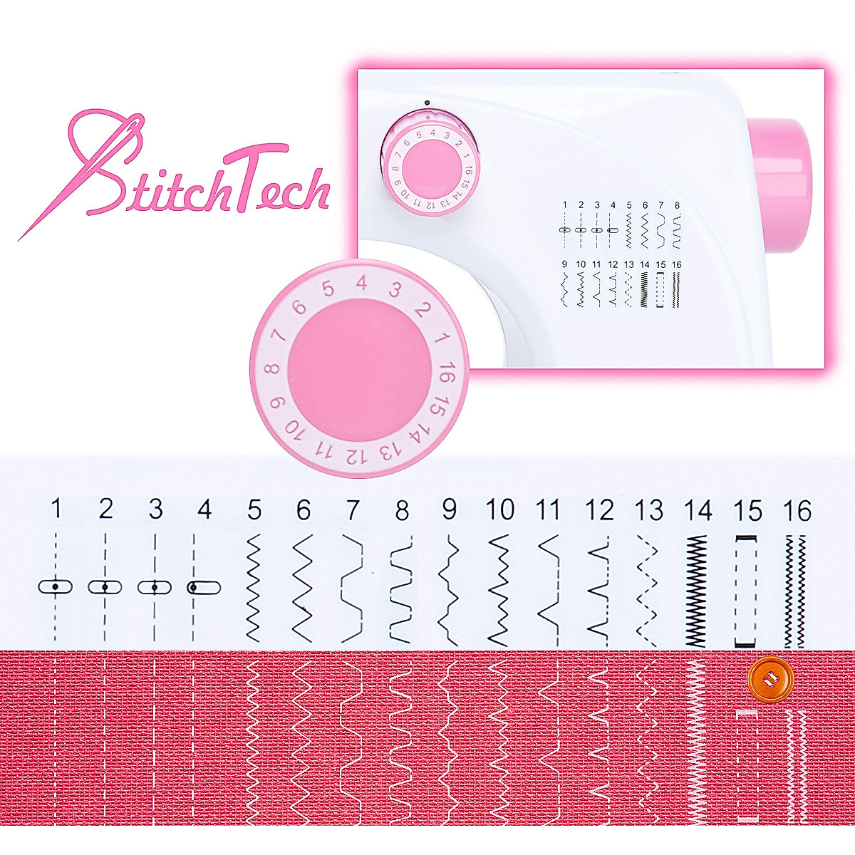 StitchTech Portable Multi-function Home Sewing Machine 16 Built-in Stitches Dual Spread Control Reverse Sewing with LED Light Comes with an Extension Table and 42 PCs Sewing Kit