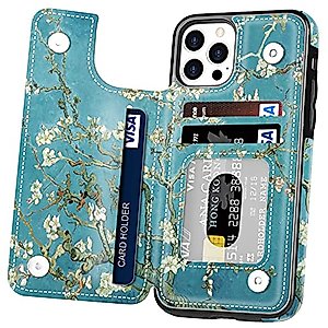Hoofur iPhone 12 Case, Slim Fit Premium Leather iPhone 12 Pro Wallet Cases Card Slots Shockproof Folio Flip Protective Defender Shell for iPhone 12 Pro (6.1 inch) 2020 (Almond Blossom)