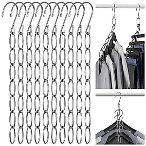 NiHome Clothing Chain Hanger 10-Pack, Metal Closet Organizer Space Saving Hangers with Safety Cap for All Garment Types, Versatile 7-Loop Retractable Design for Home, Office & Travel, Wrinkle-Reducing