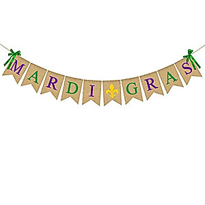 Rainlemon Jute Burlap Mardi Gras Banner March Party Mantel Fireplace Garland Decoration Supply