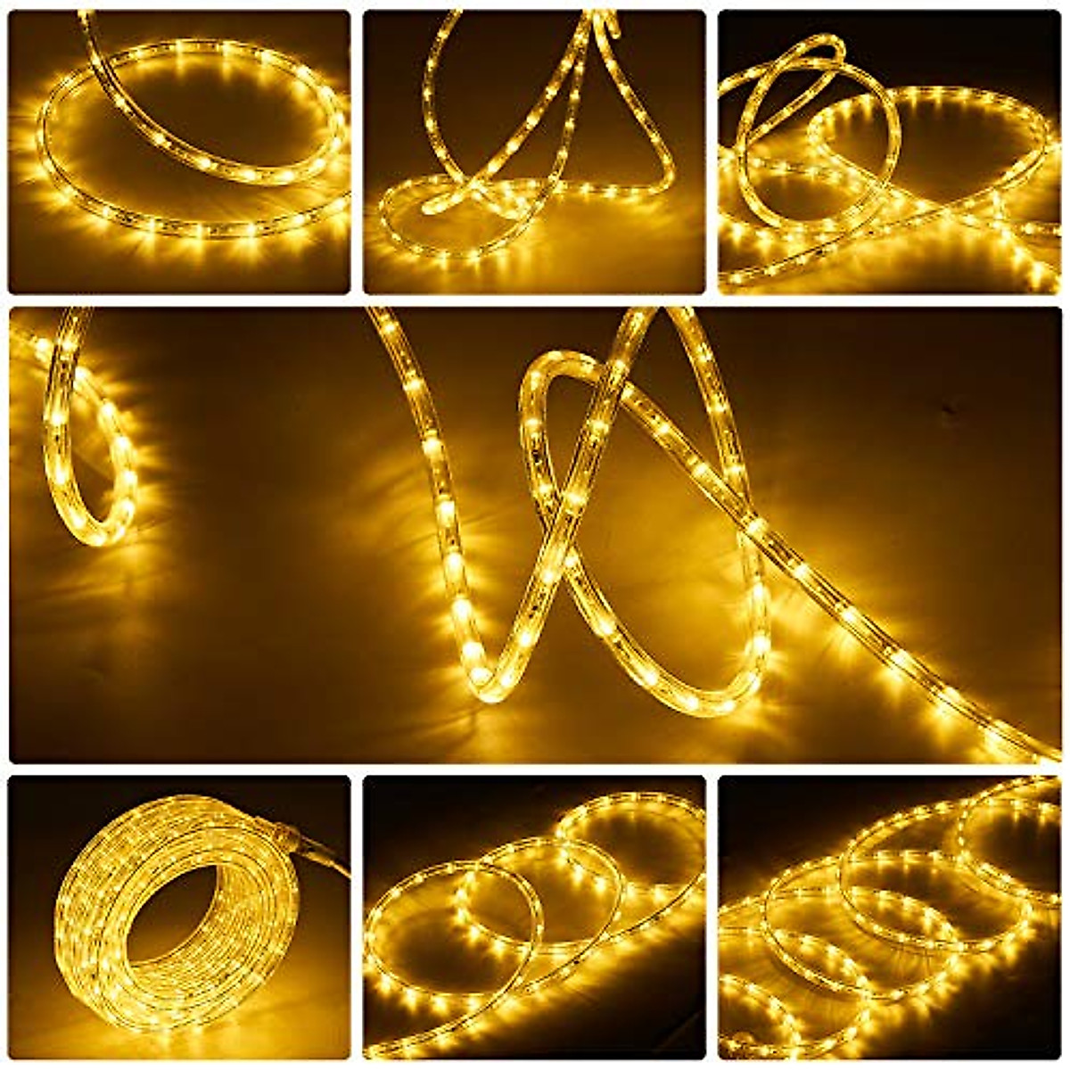 JINJUER LED Rope Lights, 50ft/15M Warm White Strip Lights with Clear PVC Jacket, Connectable and Flexible, Waterproof for Indoor Outdoor use, 110V Plugin Tape Lighting with High Brightness 450 LEDs