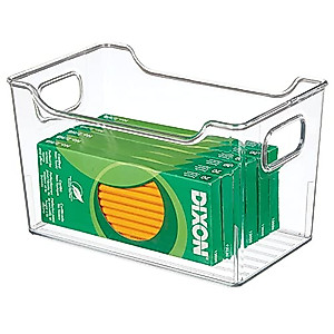 mDesign Deep Plastic Office Storage Bins with Handles for Organization in Filing Cabinet, Closet, or Desk Drawers, Organizer for Notes, Pens, Pencils, and Staples - Ligne Collection - 8 Pack - Clear