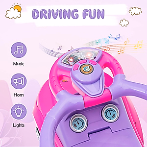 OLAKIDS 4 in 1 Ride on Push Car, Toddlers Stroller Sliding Walking with Horn, Music, Lights, Removable Guardrails and Handle, Underneath Storage, Baby Foot-to-Floor Walker Boys Girls (Pink)