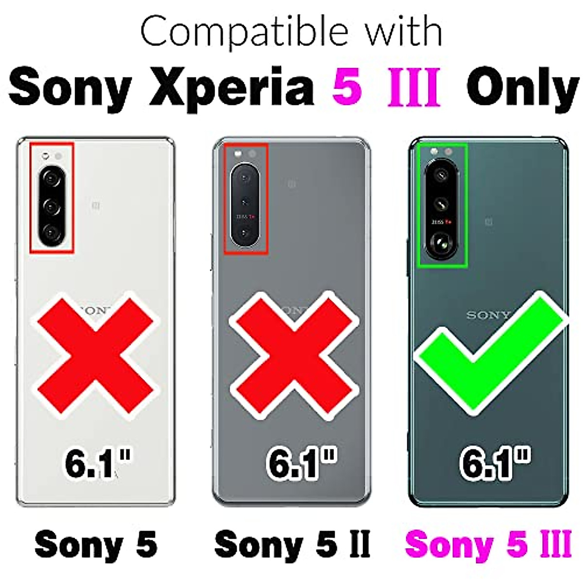 Phone Case for Sony Xperia 5 III 3 / Xperia5III 5G Wallet Cover with Tempered Glass Screen Protector and Credit Card Holder Zipper Stand Cell Accessories Experia 5III 5G XQ-BC72 Women Men Black