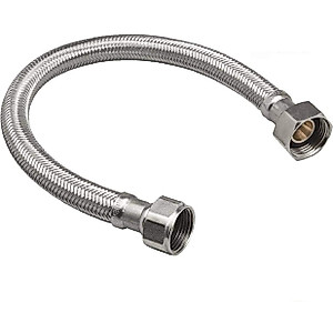 EZ-Fluid 12-Inch Braided Flexible Stainless Steel Water Heater Connector Hose For Female Iron Water Pipes Fitting, 3/4-Inch FIP x 3/4-Inch FIP