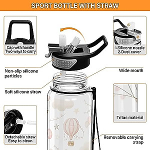 Burbuja Hot Air Balloon Clouds 32 oz Water Bottle with Straw Lid, Leakproof & BPA Free Tritan Bottle for Gym Fitness Outdoor Sports