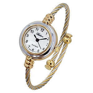 2Tone Gold Silver Cable Band Ladies Bangle Cuff Watch