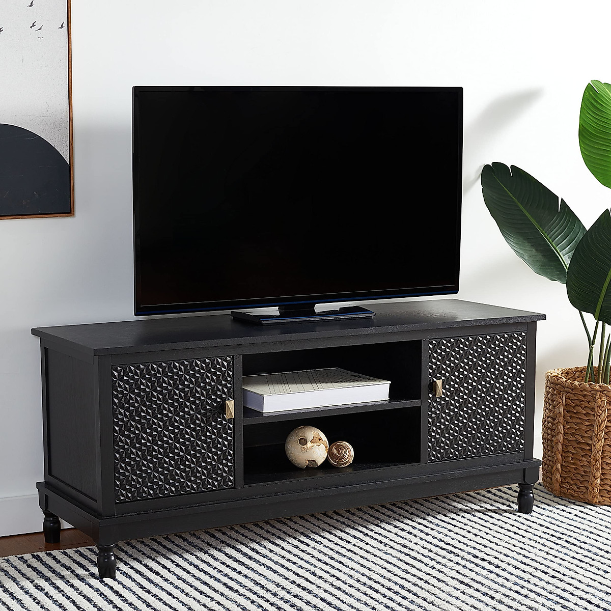 Safavieh Home Collection Halton Black 2-Door 1-Shelf Entertainment Stand up to 55" Flatscreen TV Media Unit