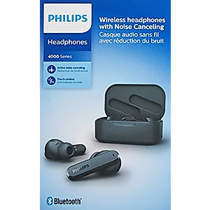 Philips T4506 True Wireless Headphones with Active Noise Canceling (ANC), Up to 24 Hours Playtime, Bluetooth, Awareness Mode, IPX4 Water Resistant, USB-C Charging Case, TAT4506BK, Black